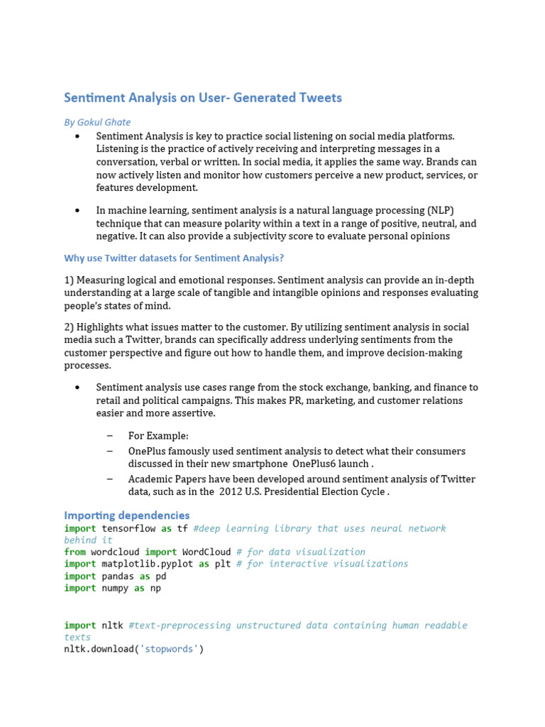 Sentiment Analysis On User Generated Tweets Pdf Applied Mathematics Machine Learning