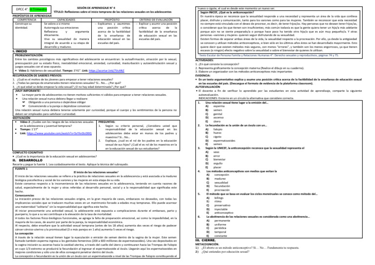 Díptico Sesión 4 DPCC 4 UA 7 | PDF | Semen | Control de la natalidad