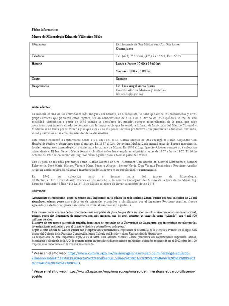 Ficha informativa Museo de Mineralogía | PDF | Museo