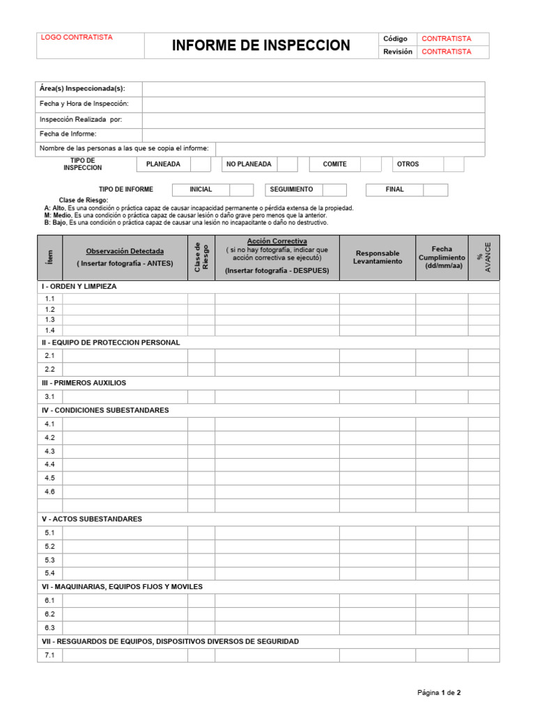 Formato de Inspecciones - CONTRATISTAS | PDF