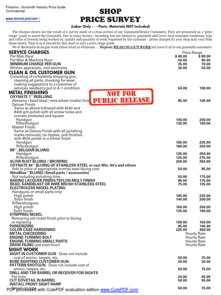 Confidential-Gunsmith-work-Suggested-pricing-guide | PDF | Gun Barrel | Revolver