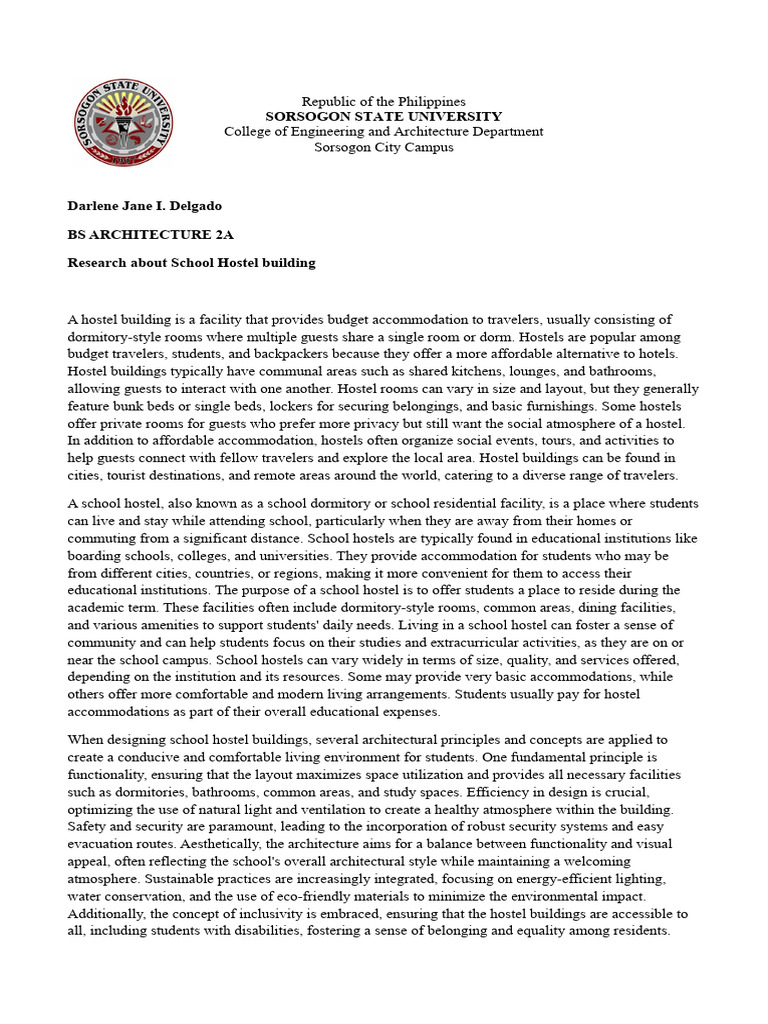 Research On School Hostel Building | PDF | Dormitory