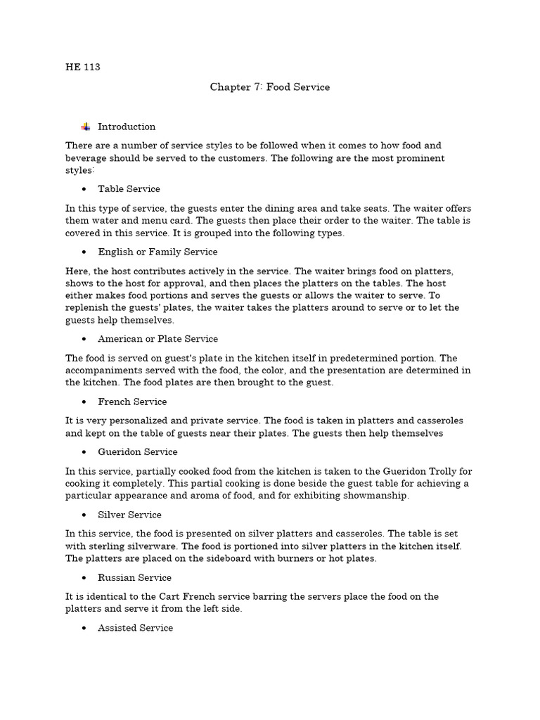 Chapter 7 Food Service Soft Pdf Waiting Staff Buffet