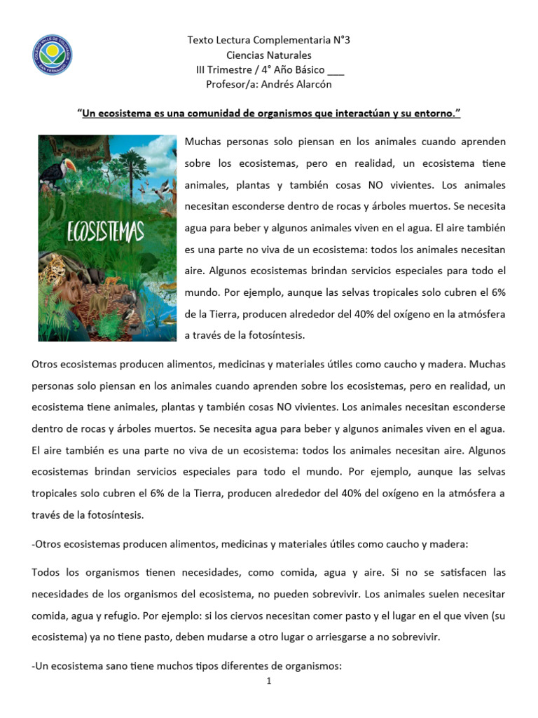 Lectura Complementaria 4° Básico | PDF | Ecosistema | Especies invasivas