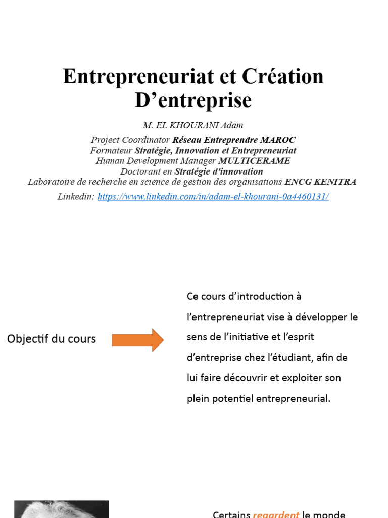 Cours Entrepreneuriat ENCGK | PDF | Entrepreneuriat | Innovation