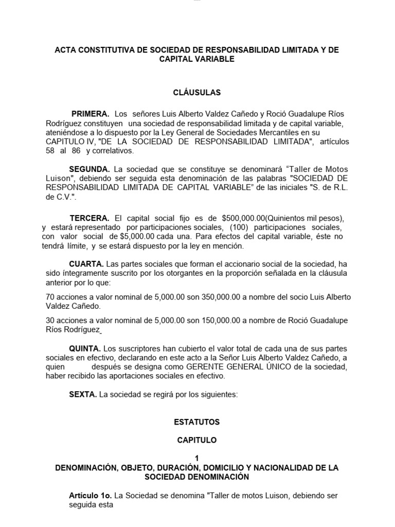 Acta Constitutiva | PDF | Contabilidad | Sociedad de responsabilidad limitada
