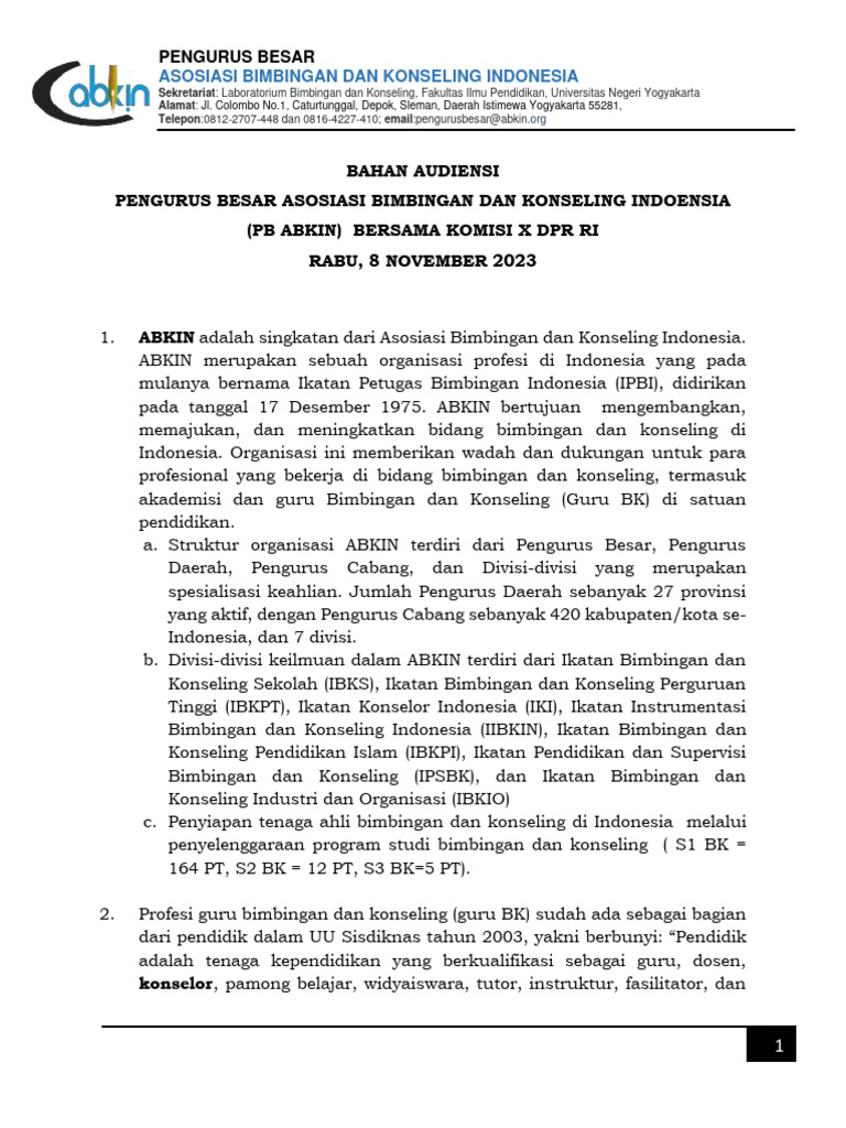 BAHAN AUDIENSI DPR RI 8 November 2023 | PDF | Karier & Perkembangan