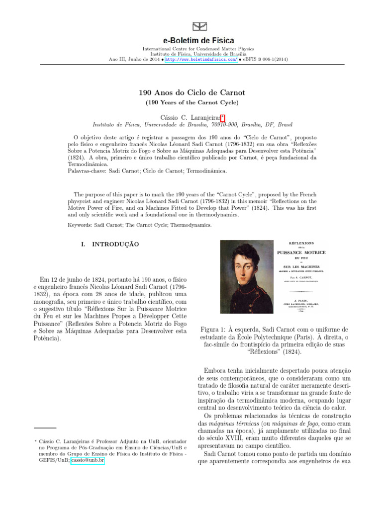 190 Anos do Ciclo de Carnot na Termodinâmica | PDF | Calor | Motor a vapor