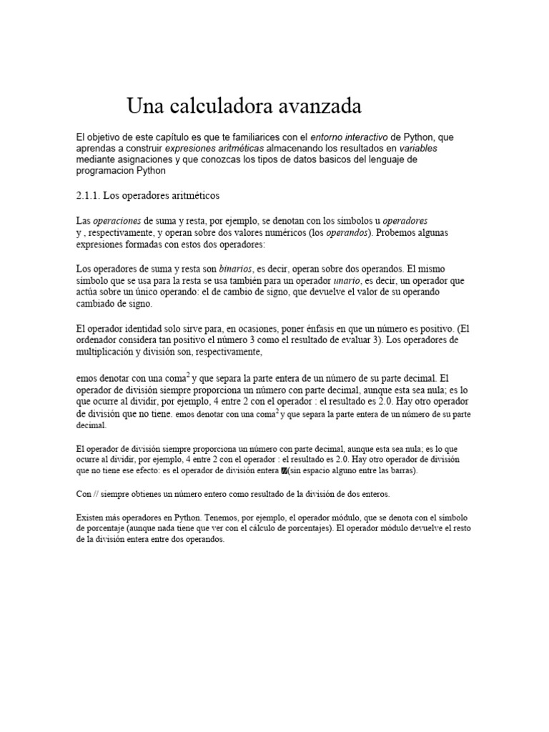 Introducción a Operadores en Python | PDF | División (Matemáticas) | Python (lenguaje de ...