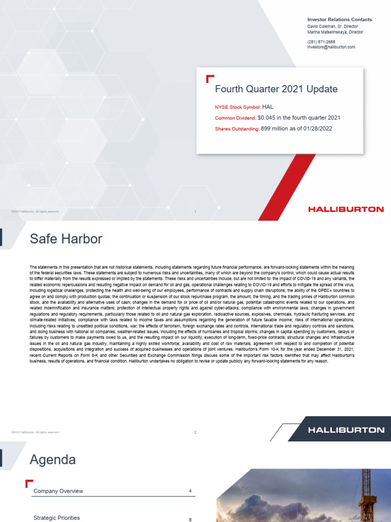 Halliburton Q4 2021 Investor Update | PDF | Sustainable Energy ...