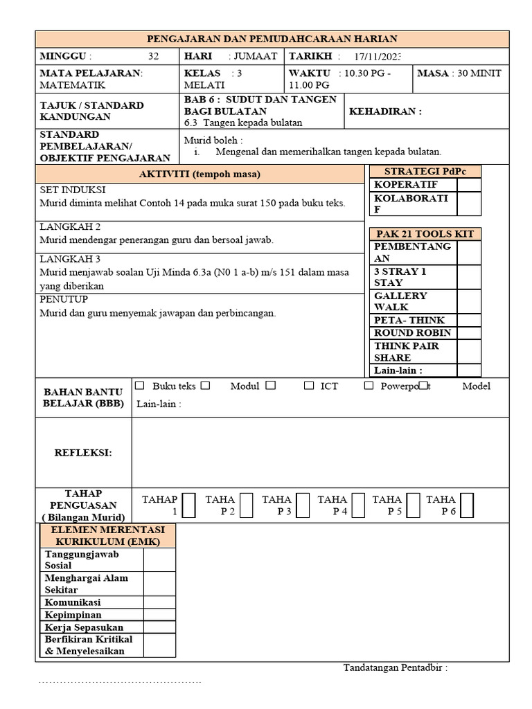 Contoh RPH Matematik | PDF