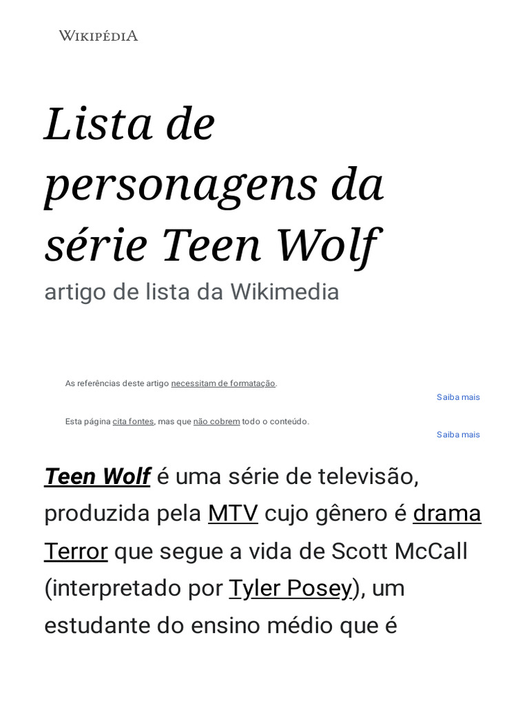 Elenco e Personagens de Teen Wolf | PDF