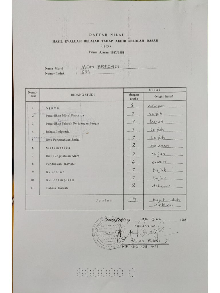 Daftar Nilai Ijazah SD | PDF