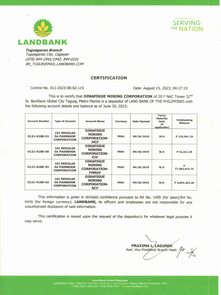 DMC - Landbank Certificate | PDF
