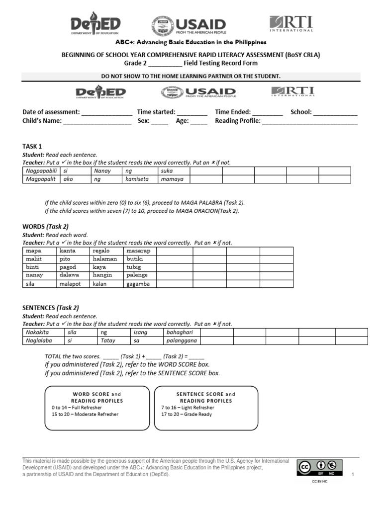 Grade 2 CRLA Assessment Template | PDF | Human Communication ...