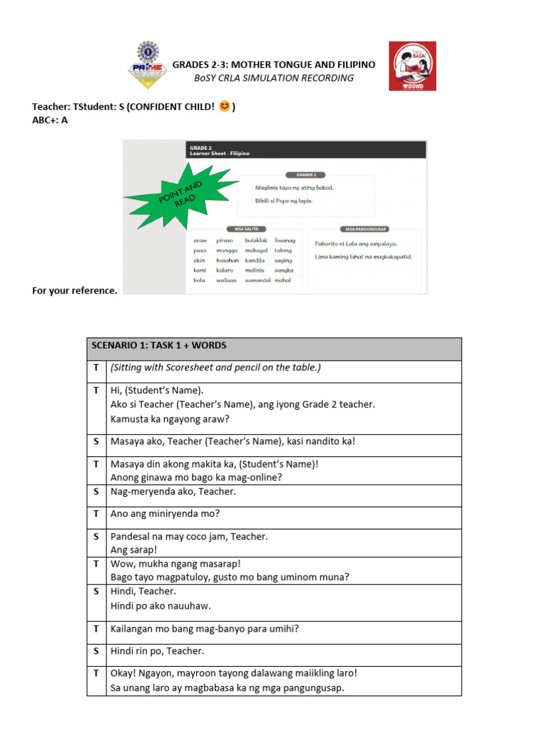 G2.G3 MT - Filipino Simulation Script 2 | PDF