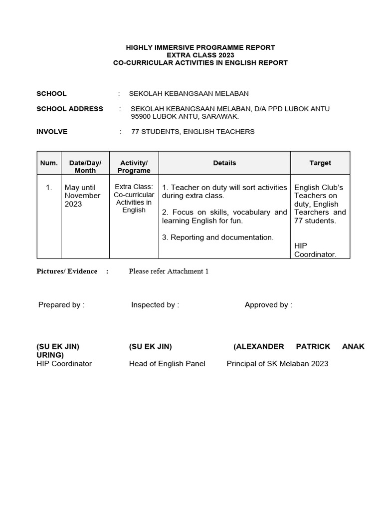 Highly Immersive Programme Report Extra Class 2023 | PDF