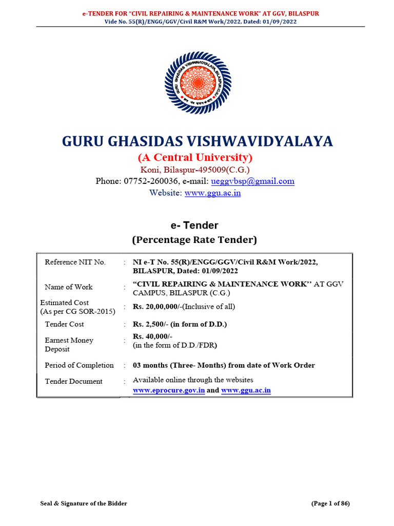 Guru Ghasidas Vishwavidyalaya: (A Central University) | PDF | Specification (Technical Standard ...