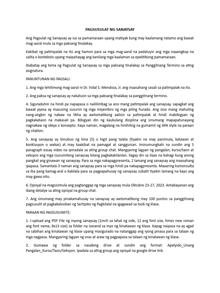 Gabay Sa Pagsulat NG Sanaysay | PDF
