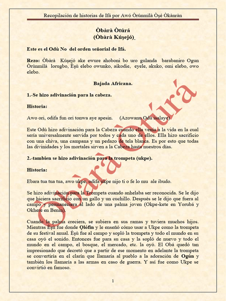 Historias de Ifá: Òbàrà Òtúrá | PDF | Religiones religiosas | Religión ...