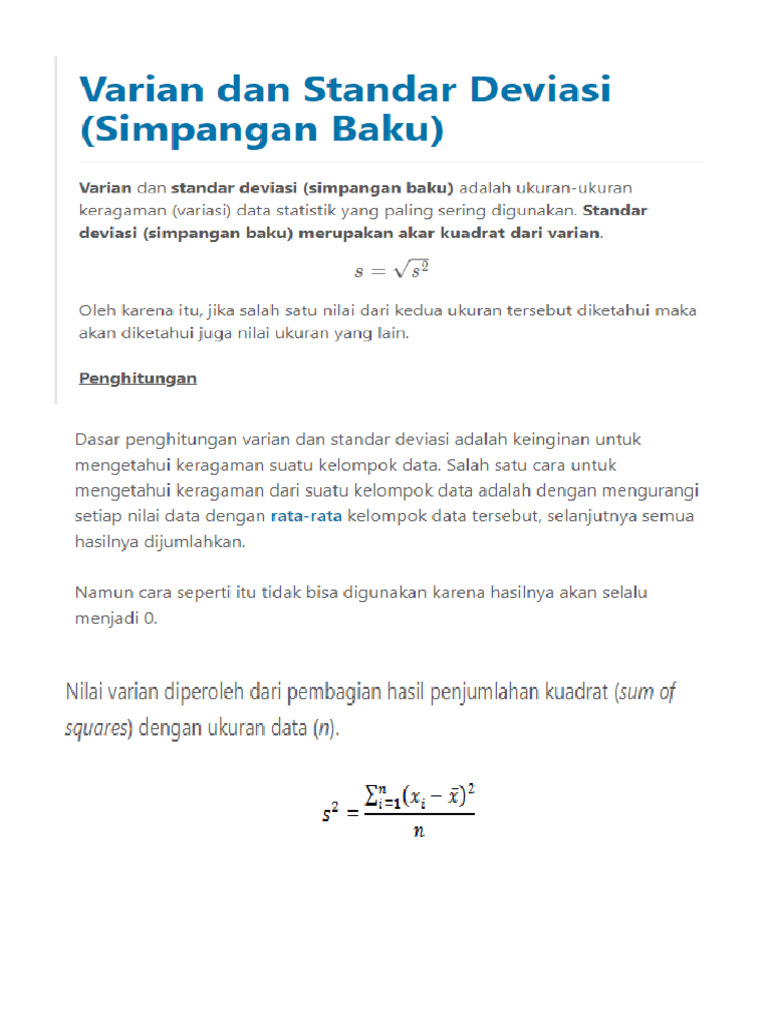 Varians Dan Standard Deviasi Data Berkelompok | PDF