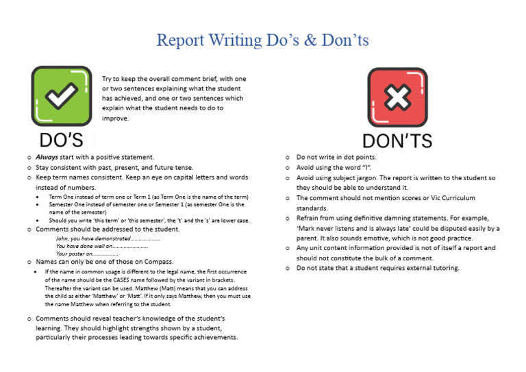 Report Do's & Don'ts | PDF | Learning | Cognition