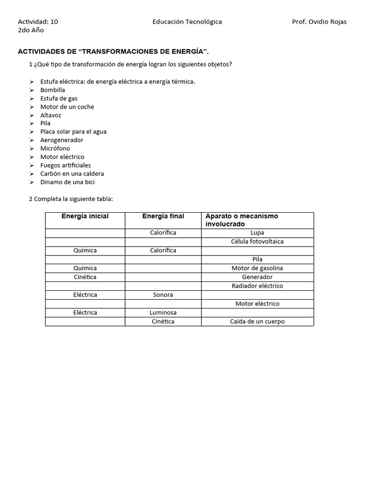 Actividades de Transformacion de Energias | PDF Actividades de Transformacion de Energias | PDF