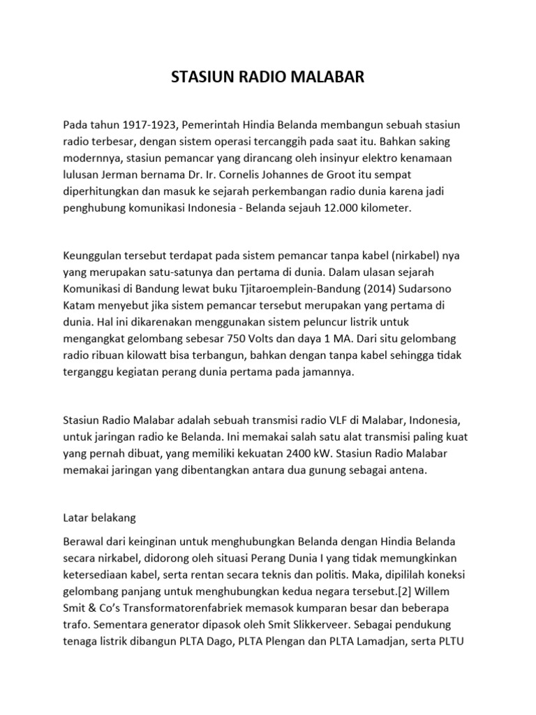 Sejarah Stasiun Radio Malabar | PDF