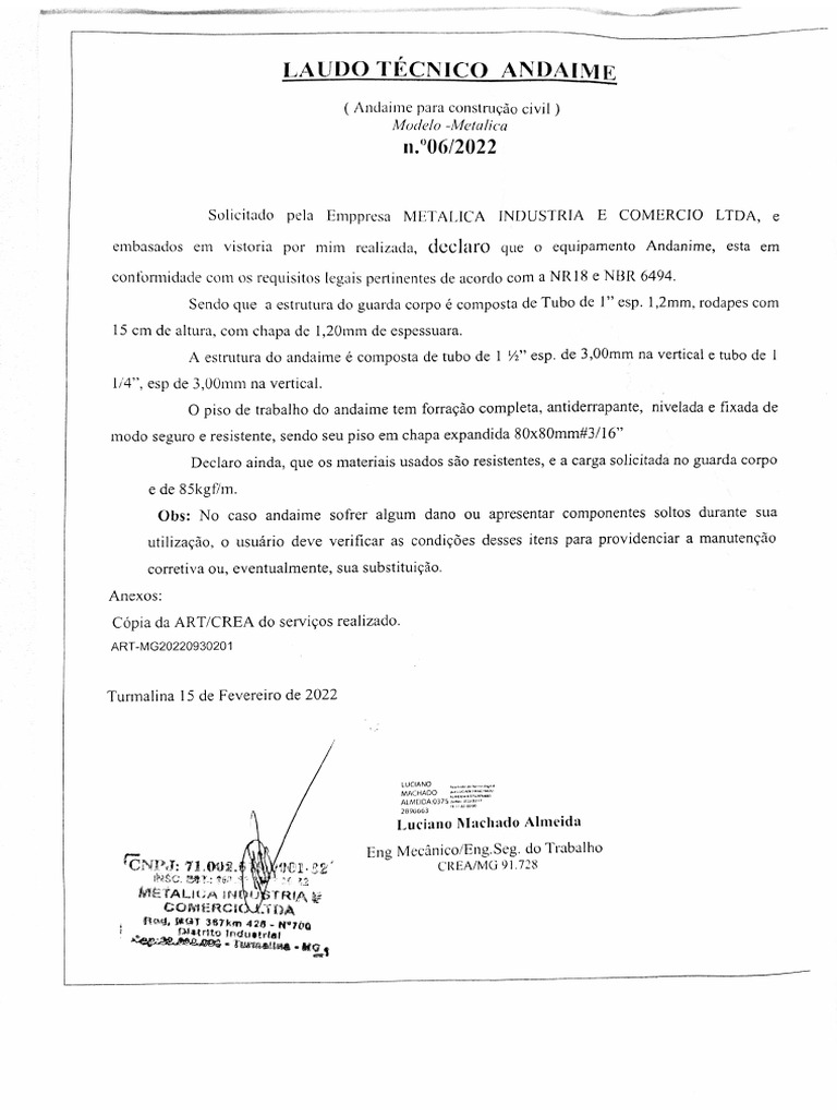 LAUDO TÉCNICO ANDAIME - 15-02-22-20220303102438 | PDF