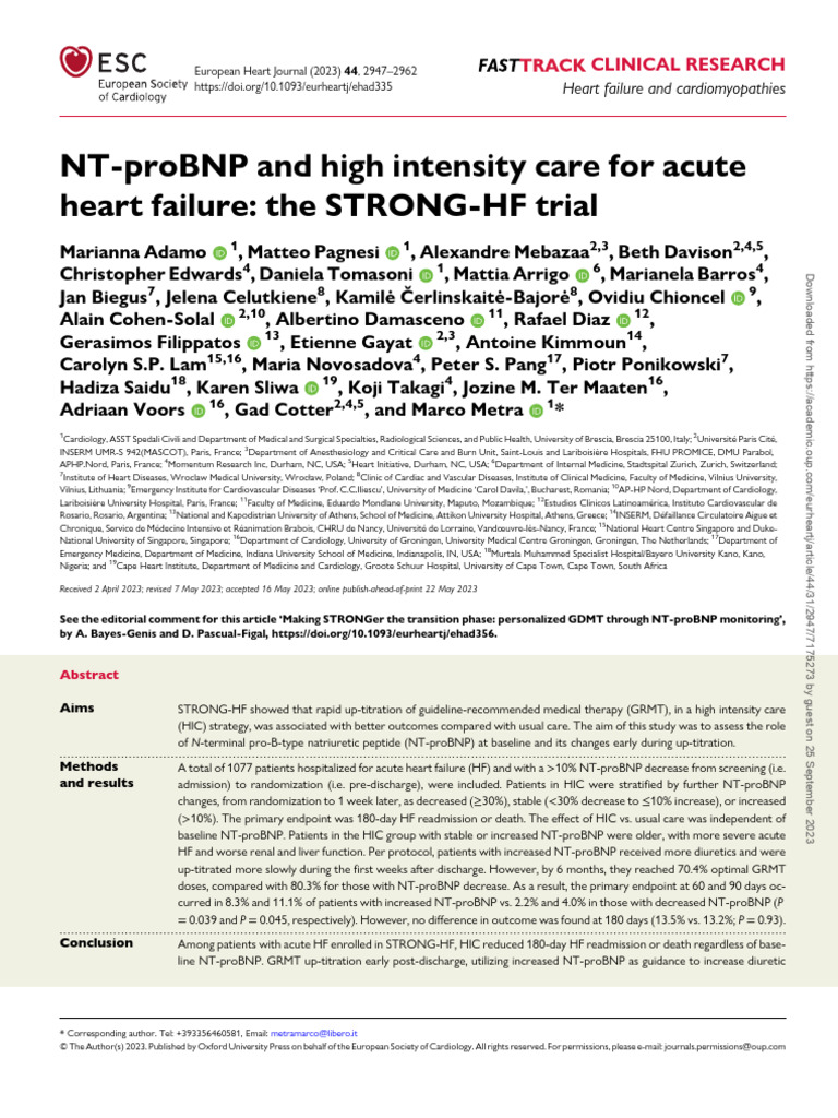 STRONG-HF Trial | PDF | Heart Failure | Analysis Of Covariance