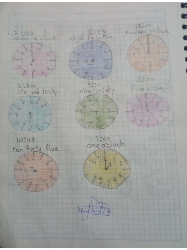 Horas en Inglés Con Dibujo Del Reloj | PDF