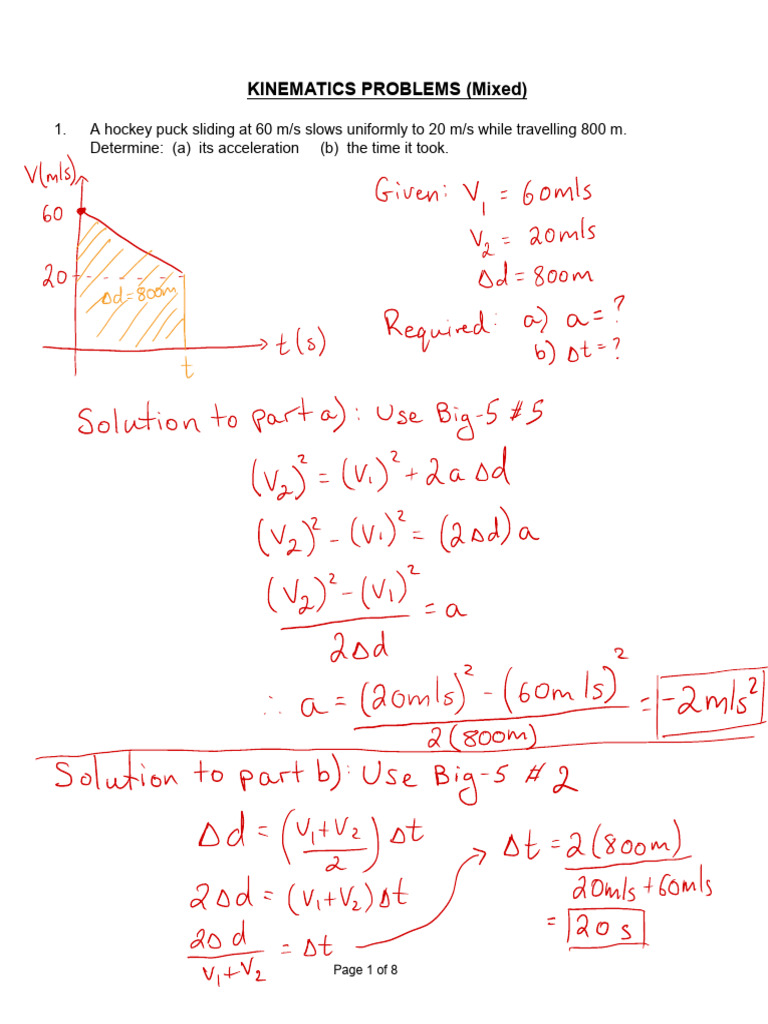 Kinematics Practice Problems #3 - Solutions | PDF | Mechanics | Quantity