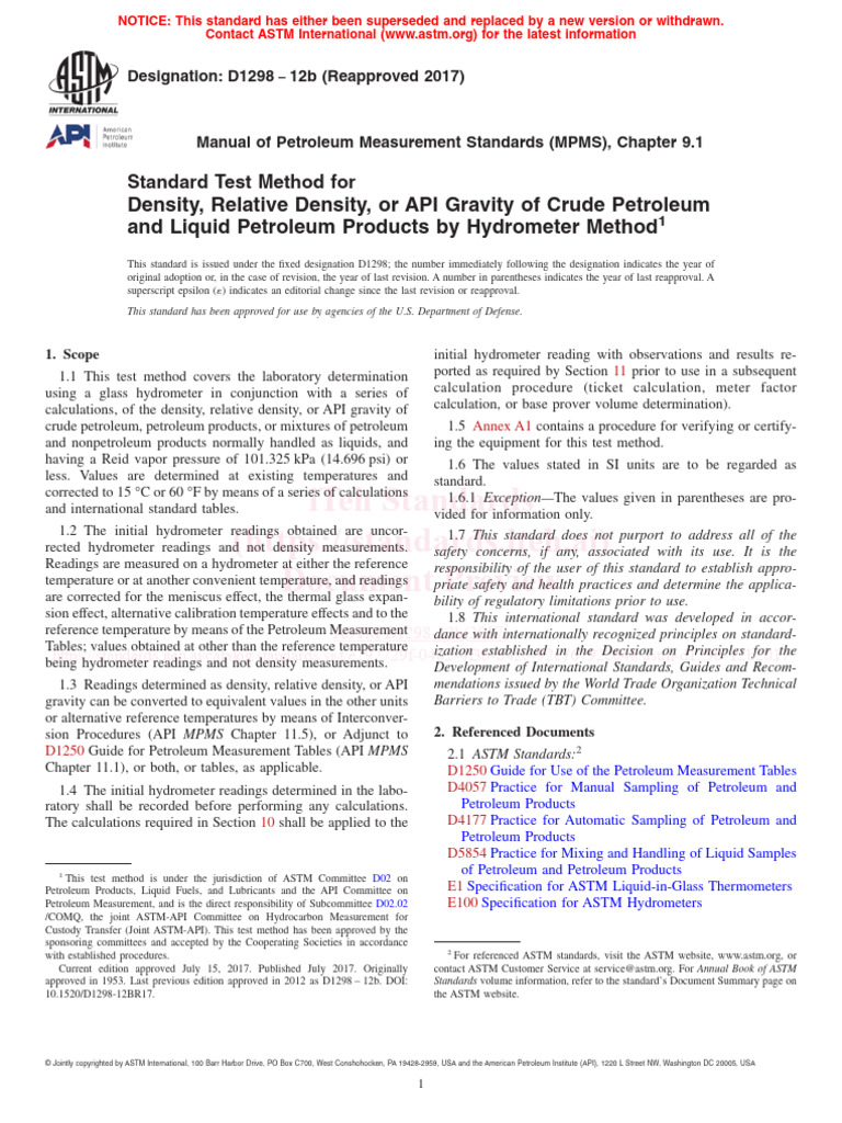 ASTM D1298 12b 2017 | PDF | Density | Temperature