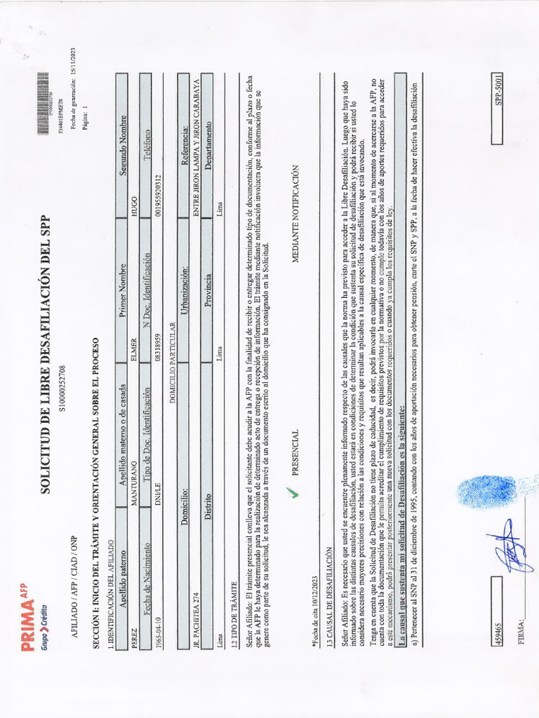 SOLICITUD DE LIBRE DESAFILIACION DEL SPP (1) | PDF