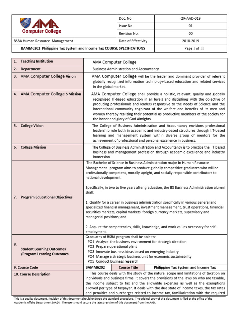 Phil Tax and Income Course Specs | PDF | Taxes | Income Tax