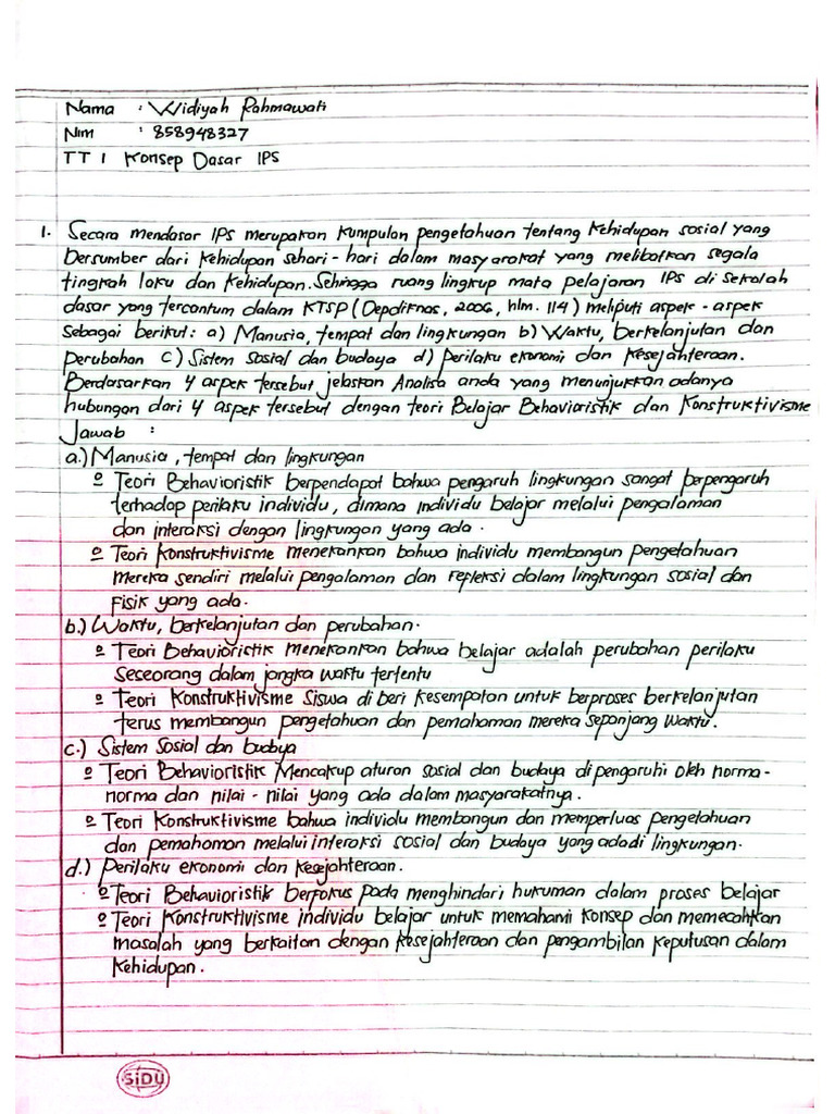 TT1 - Konsep Dasar Ips - Widiyah R - 858948327 | PDF