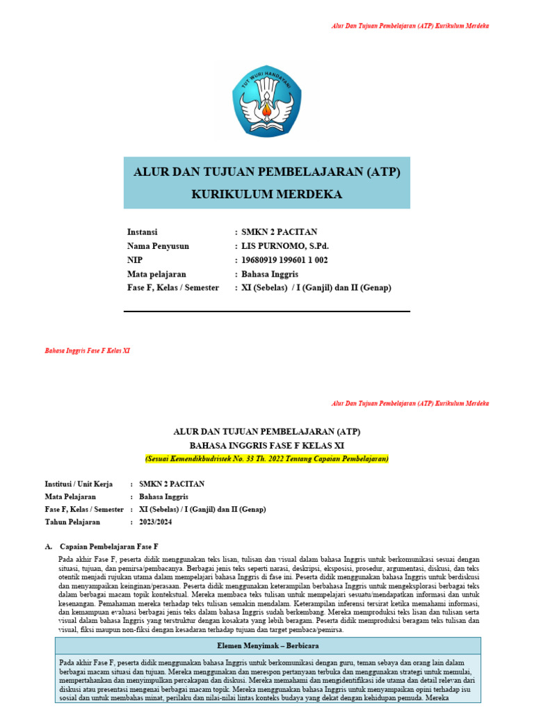 ATP Fase F - Bahasa Inggris | PDF