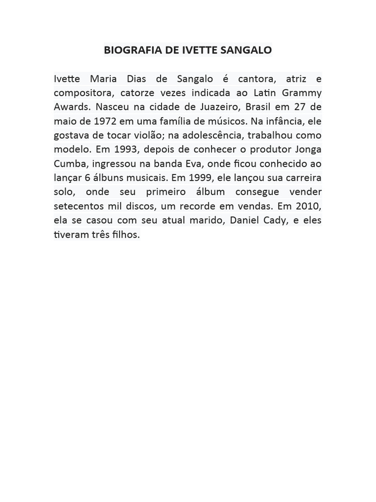 Biografia Ivette | PDF