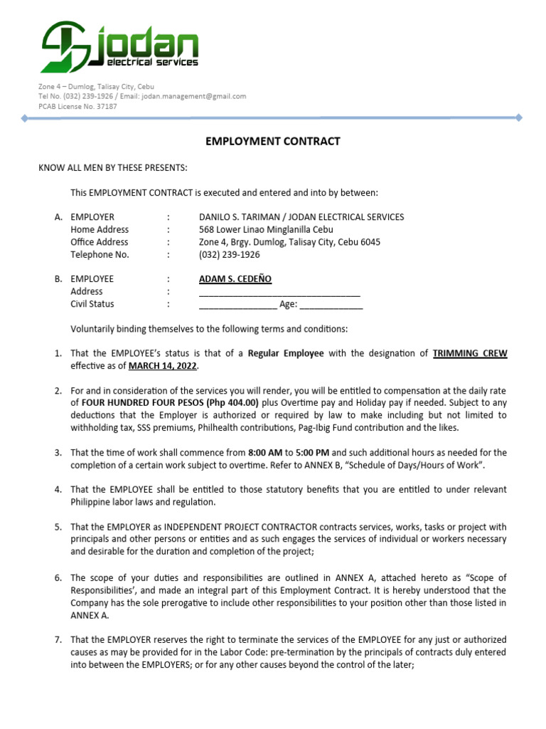 Contract - Regular | PDF | Employment | Overtime