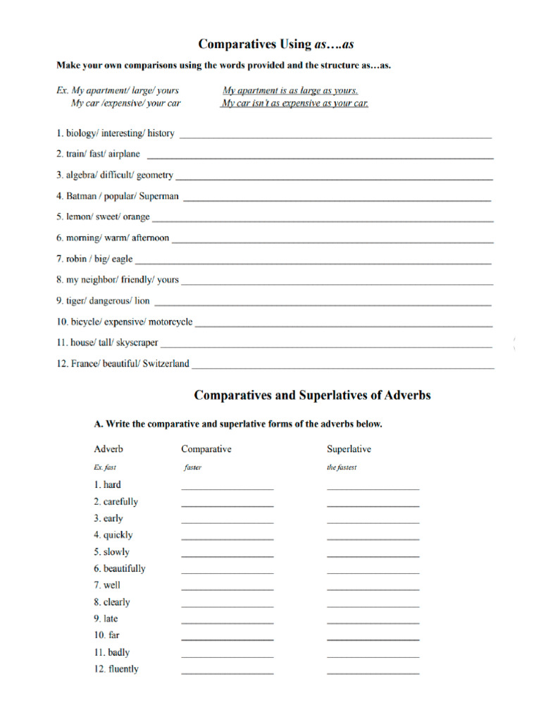 Comparatives and Superlatives Extra Exercises | PDF