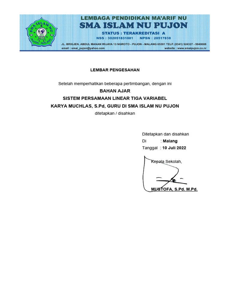 Lembar Pengesahan Bahan Ajar | PDF