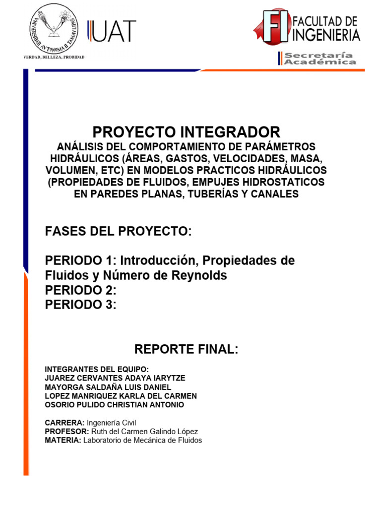 PROYECTO INTEGRADOR LAB DE FLUIDOS Instrucciones 1 | PDF | Turbulencia | Numero Reynolds