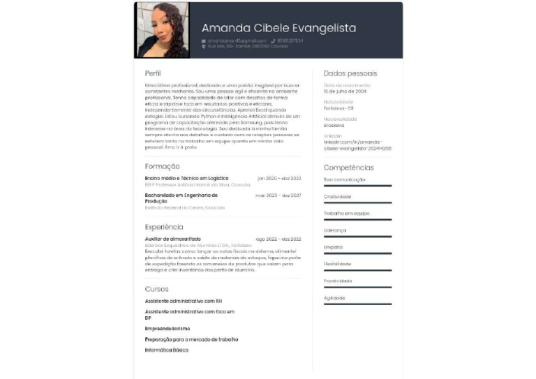 Gmail - Currículo Amanda Cibele Evangelista | PDF