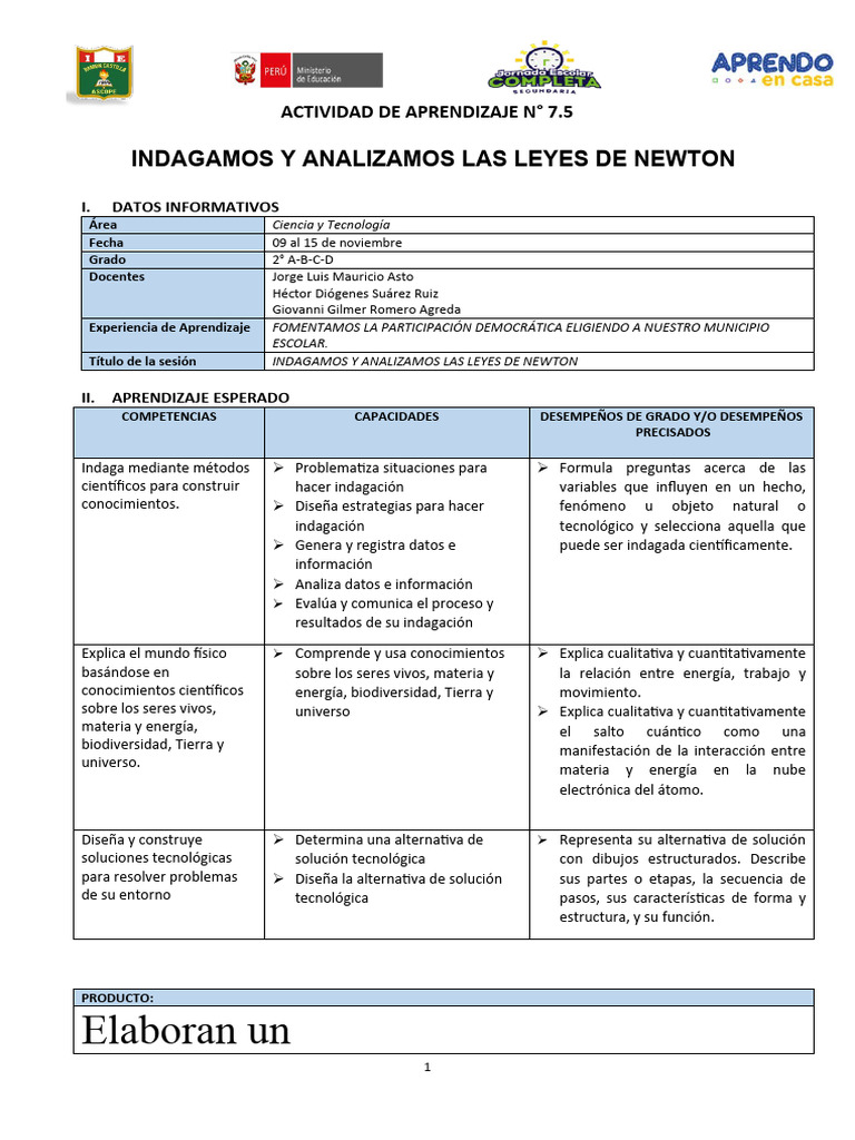 Actividad 7.5 - Eda 07 - Segundo Grado | PDF | Fuerza | Las leyes del ...