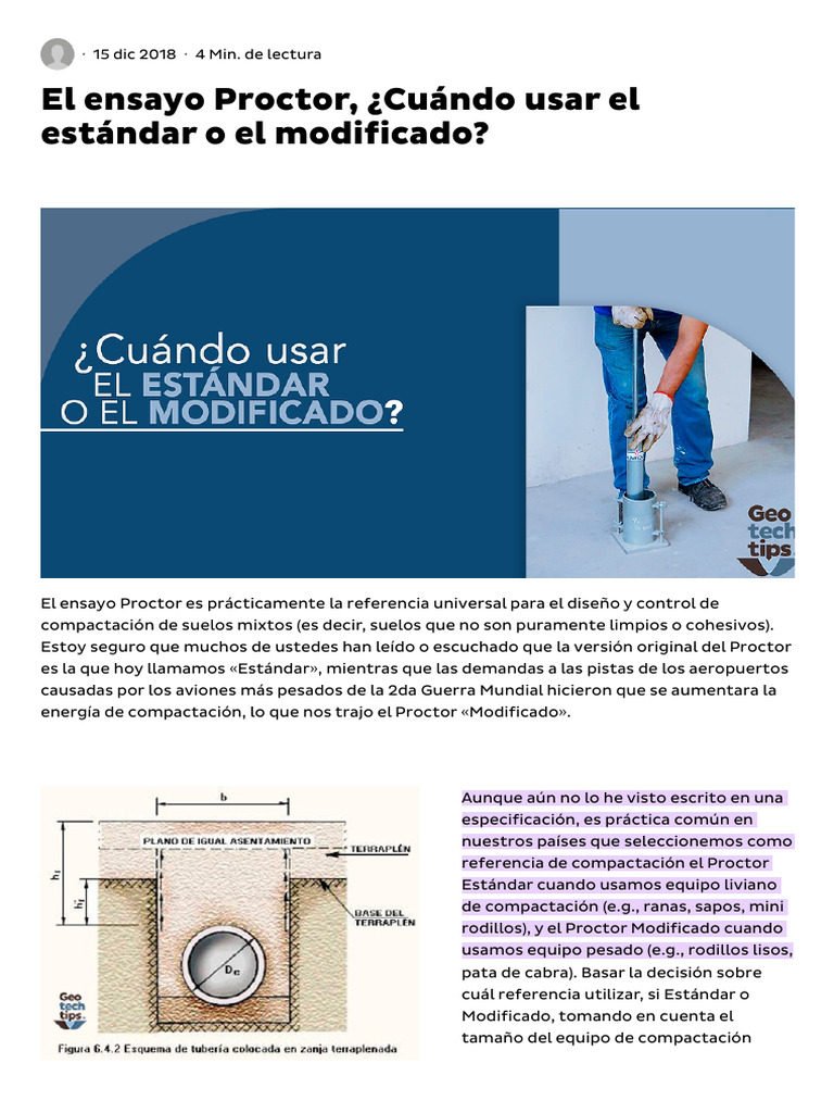 ¿Cuándo usar el ensayo proctor estándar o el modificado_ | PDF