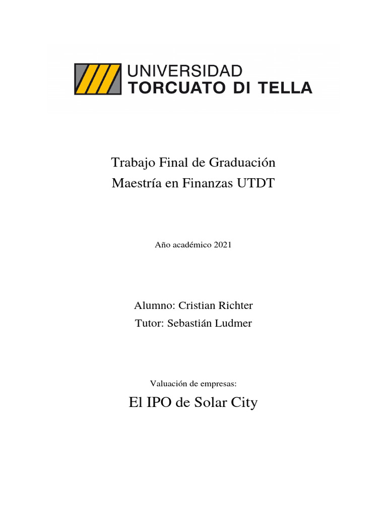 TF - C Richter - Valuación de Empresas - El IPO de Solar City | PDF ...