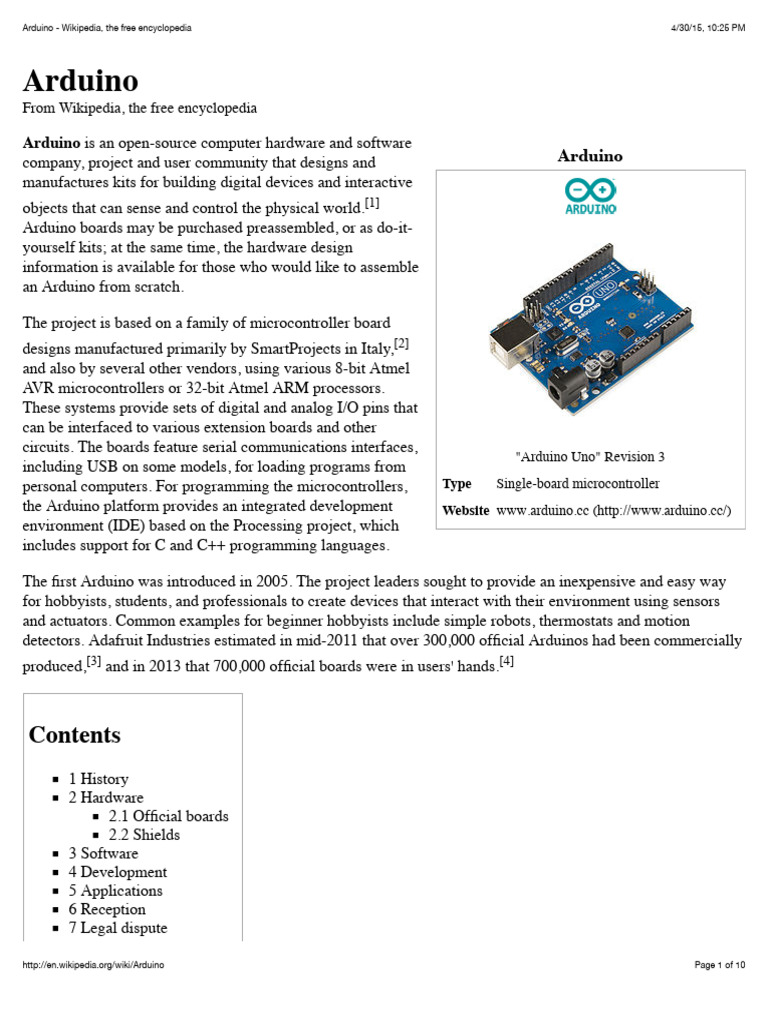 Arduino - Wikipedia | PDF | Arduino | Computer Science Arduino - Wikipedia | PDF | Arduino | Computer Science