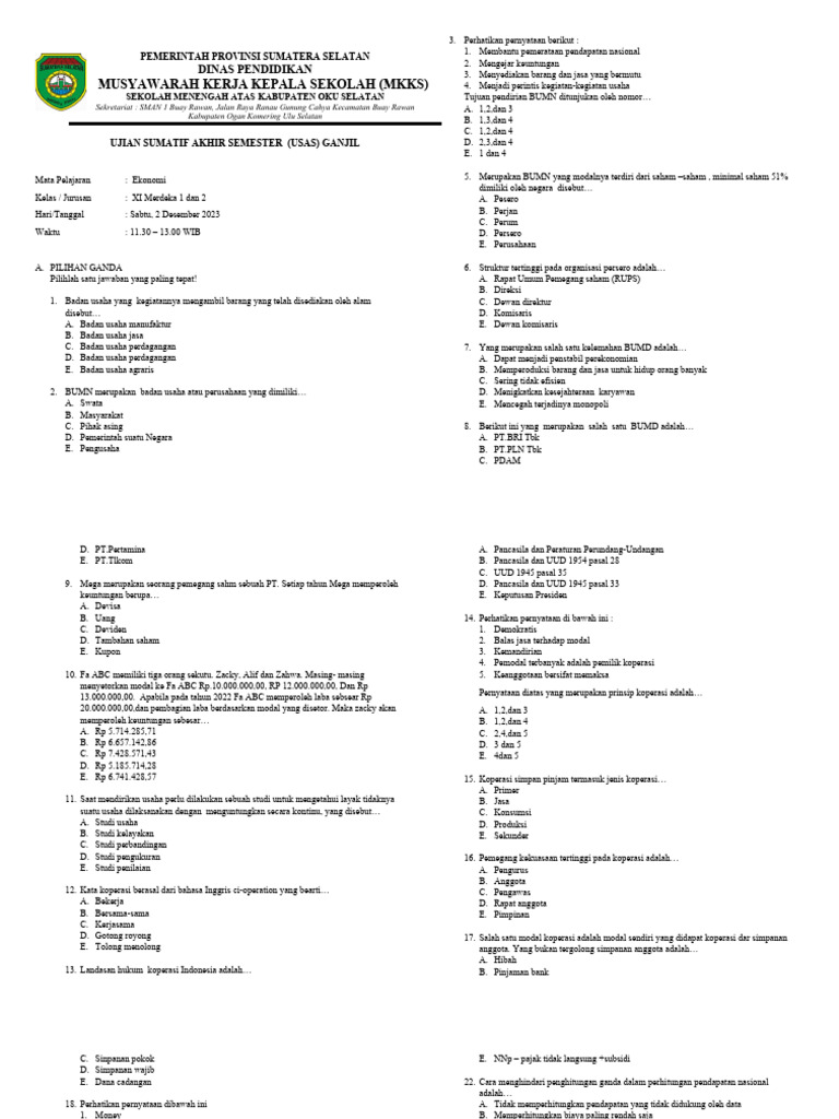 Format SOAL USAS | PDF