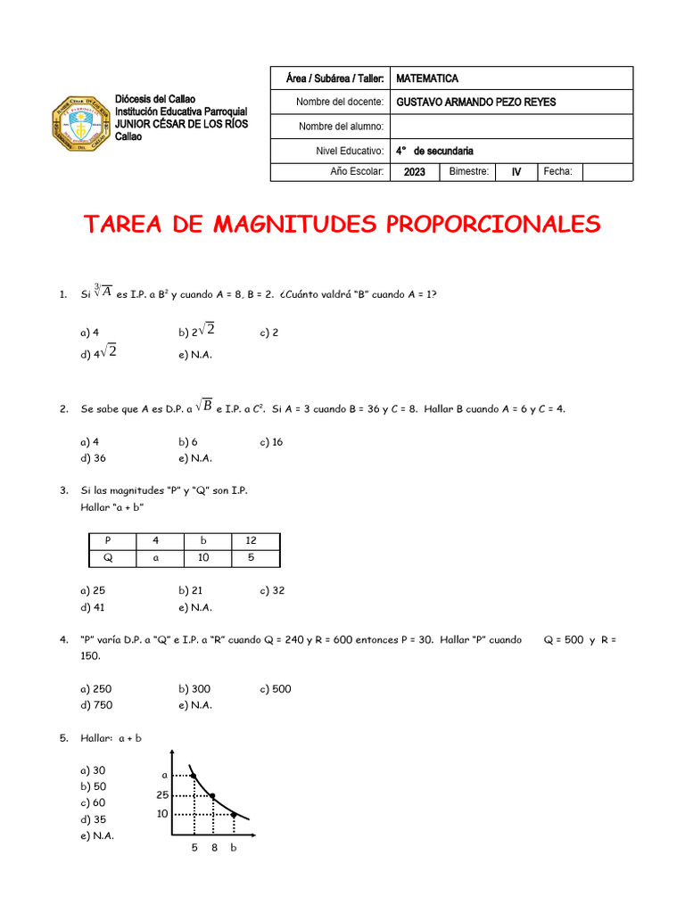 Tarea sobre Magnitudes Proporcionales | PDF