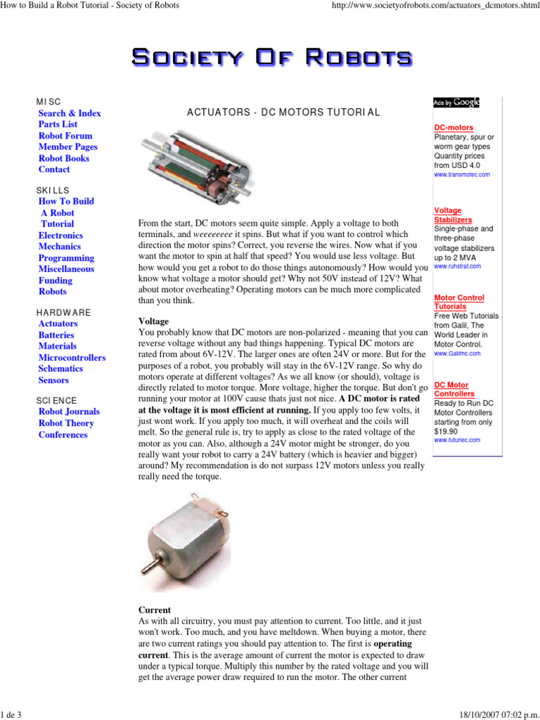 Wiki - How To Build A Robot Tutorial - Society of Robots - Actuators DC Motors | Download Free ...